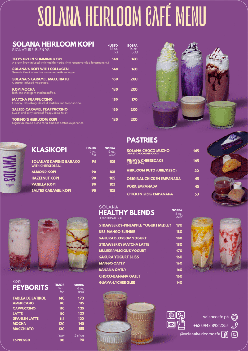 Solana Heirloom Café Menu – Solana Heirloom Café